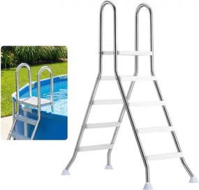 Nadzemní bazénové schody VEVOR, nerezové schody do bazénu s A-rámem pro stěnu vysokou 125 cm, nosnost 150 kg, odolné vstupní/výstupní schody s bezpečnými protiskluzovými 4 schody a plošinou, stříbrné