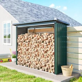 Outsunny Kůlna na palivové dřevo, přístřešek na dříví, ocel, zvýšená podlaha, šikmá střecha, 213 x 66,5 x 150 cm, zelená