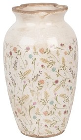 Béžová keramická váza s kvítky Floral Cartoon L - Ø 21*37 cm