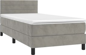 Box spring postel s matrací a LED světle šedá 90x190 cm samet 3134435