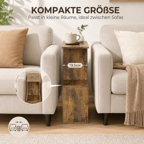 HOMCOM Odkládací stolek ve tvaru S, úzký 3-patrový stolek s odkládacími přihrádkami pro obývací pokoj a ložnici, rustikálně hnědý