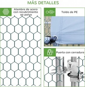 PawHut Velký venkovní kurník 24 m² pro 16-24 slepic 3x8x2 m Galvanizovaný ocelový kurník s PE krytem a zámkem - Stříbrný