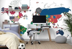 Tapeta mapa světa s vlajkami s bílým pozadím - 375x250 cm