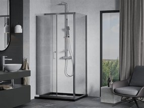 Mexen Apia sprchový kout s posuvnými dveřmi 90 (dveře) x 100 (stěna) cm, 5mm čiré sklo, chromový profil + černá sprchová vanička s chromovým sifonem, 840-090-100-01-00-4070