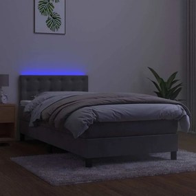 Box spring postel s matrací a LED světle šedá 100x200 cm samet 3134627