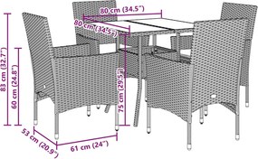 5dílný zahradní jídelní set podušky světle šedý polyratan sklo 3278612