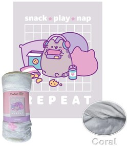 Coral fleece deka kočička Pusheen – motiv Snack ★ Play ★ Nap &amp; Repeat - 130x170 cm
