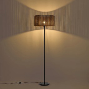 Stojací lampa černá s hnědým stínidlem z papírového provazu 50/50/25 - Simplo
