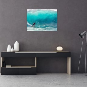 Skleněný obraz surfaře ve vlnách (70x50 cm)