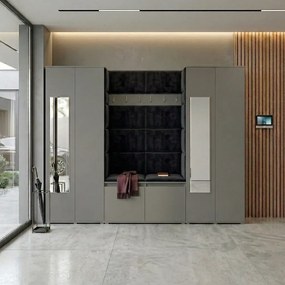 Předsíňová stěna Trinity 10 s čalouněnými panely, 280 cm, grafit/ černá