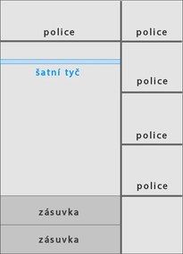 LORIN mo | šatní skříň 1 s nástavcem 17 | 135 cm | výška 236 cm | s policemi, zásuvkami a šatní tyčí | PUSH OPEN | kašmír