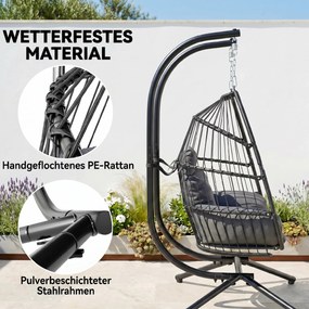 Outsunny závěsné křeslo s skládacím stojanem, závěsný košík s polštářem, ergonomické houpací křeslo z poly ratanového materiálu pro 2 osoby, závěsné …