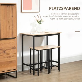 HOMCOM 3dílný jídelní set Jídelní set na balkon a zahradu, ocelový rám a dřevotříska, přírodní vzhled dřeva a černá barva, 80x50x85cm | Aosom.de