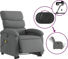 Elektrické zvedací masážní polohovací křeslo tmavě šedé textil 3204015