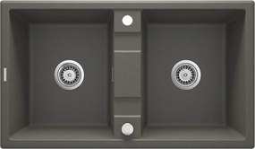 Deante Eridan, granitový dřez na desku 860x500x220 mm B/O, 3,5" + prostorově úsporný sifon, 2-komorový, antracitová metalíza, ZQE_T203