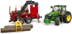 Bruder 03154 Traktor John Deere s lesnickým přívěsem a kládami / od 3