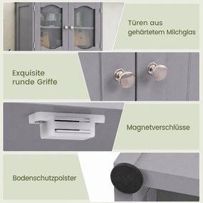 Costway Koupelnová skříňka Volně stojící vysoká s 4 dvířky a policemi, šedá