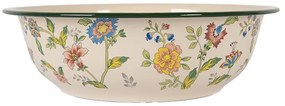 Béžová dekorační smaltovaná mísa s květy Vintage - Ø 30*9 cm / 3000 ml