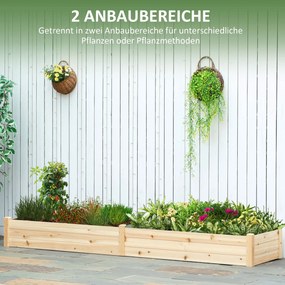 Outsunny Záhon, Zahradní Box s 2 Oblastmi pro Výsadbu, Zeleninový Záhon na Zeleninu a Bylinky do Zahrady, Terasy a Balkonu, Dřevo, Přírodní, 244 x 61…