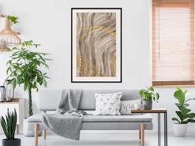 Plakát Zlaté vlny - podzimní abstrakce v elegantních čarách na hnědém pozadí