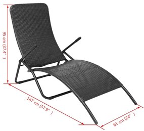 vidaXL Marketos Skládací zahradní lehátko polyratan černé