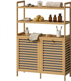 HOMCOM bambusová koupelnová skříňka s koši na prádlo – 3patrové úložiště, 80 × 30 × 118 cm, dub | Aosom