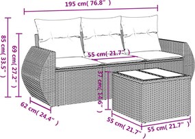 4dílná zahradní sedací souprava s poduškami šedá polyratan 3221069