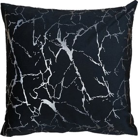 Sametový povlak na polštář Mramorový vzor – černá 40 × 40 cm