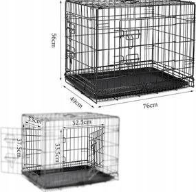 Přepravní kovová klec pro psa kočku 76 cm x 49 cm x 56 se stěnou