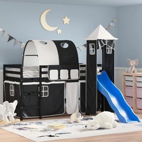 Dětská patrová postel s věží bílá a černá 90 x 190 cm borovice - Default Title