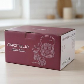 Litinová konvice s šálky a podstavcem KOGA, 1200 ml, antracitová