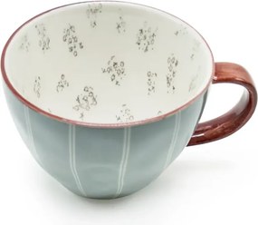 Porcelánový hrnek Line, 300 ml – šedý strukturovaný design s květinovým motivem