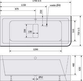 Polysan MARLENE CURVE L MONOLITH vana 175 x 75 x 63 cm obdélníková levá 72034MCL