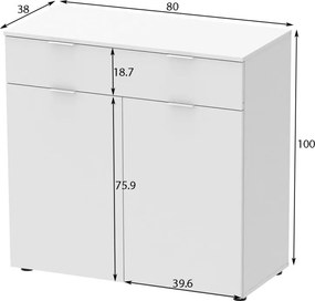 Komoda s dvířky a zásuvkou Ron 2 80 cm Bílá