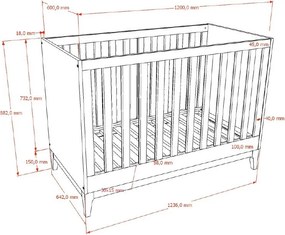 Postýlka v dekoru ořechu s nastavitelnou výškou 60x120 cm v tmavě přírodní barvě Ilyas – Vipack