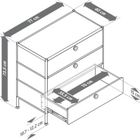 Tchibo - Kovová komoda »Cn3« se 3 zásuvkami - barva: šedá