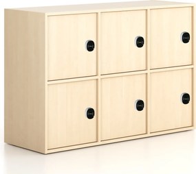 Kancelářská skříň FRAME, nízká, 6x dveře, 1299 x 450 x 881 mm, RFID zámek, bříza