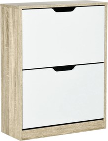HOMCOM Dřevěný botník s 2 skládacími dvířky a 4 policemi, kapacita pro 8 párů do předsíně, chodby nebo ložnice, 62,5x26x81 cm, bílý a přírodní | Aosom
