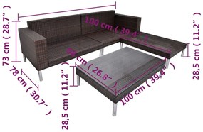 vidaXL Marketos 4dílná zahradní sedací souprava s poduškami polyratan hnědá
