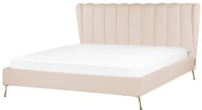 Sametová postel s USB portem 180 x 200 cm béžová MIRIBEL Beliani