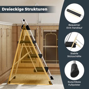 Costway Přenosný žebřík s polstrovaným madlem a protiskluzovými schůdky Skládací