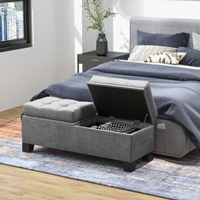 HOMCOM Hedvábně měkký úložný otoman s knoflíky pro předsíň a ložnici, 116x41x47cm, Šedý