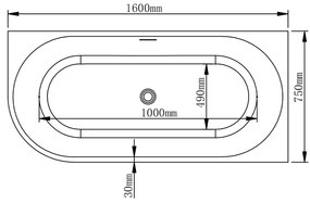 BPS-koupelny Volně stojící rohová akrylátová vana HYD-MER509C2 pravá 160x75 bílá, odtokový komplet chrom