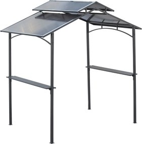 Outsunny Altánek na gril s ohnivzdornou střechou, BBQ altánek se 2 policemi, 2,5 x 1,5 m, ocelový, PC, Černá + Hnědá | Aosom