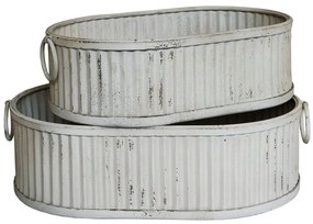 2ks krémový antik plechový obal na květináč Planters - 63*40*18/ 55*35*16 cm