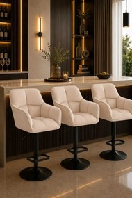 LuxuryForm DESIGN Barová židle AMALFI VELUR na černé kulaté podstavě – krémová
