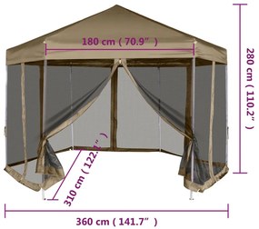Šestihranný pop-up stan s bočnicemi 3,6 x 3,1 m taupe 220 g/m² - Default Title