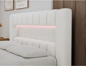 Krémová čalouněná dvoulůžková postel s úložným prostorem s roštem 180x200 cm Lamica – ELTAP