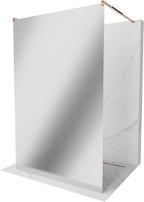 Mexen Kioto, průchozí sprchová zástěna 100 x 200 cm, 8mm sklo vzor zrcadlo, 2x růžové zlato stabilizační rozpěra, 800-100-002-60-50