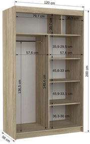 Šatní skříň s posuvnými dveřmi Bolton - 120 cm Barva: Trufla